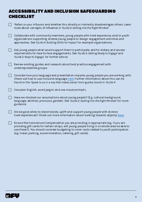 Mini guide 6: Accessibility and inclusion safeguarding checklist - Office for Youth, Australian ...